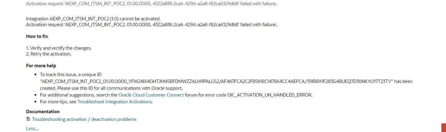 OIC Integration activation failure in Gen3 — Cloud Customer Connect
