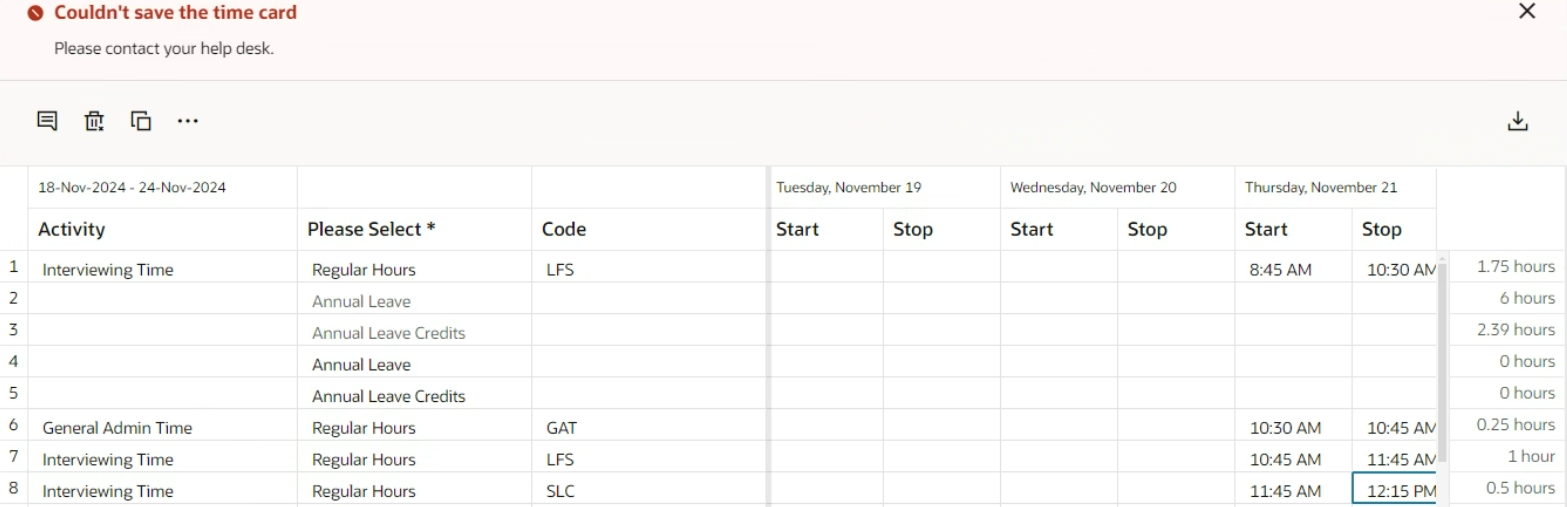 Timecard Error Couldnt Save The Time Card — Cloud Customer Connect