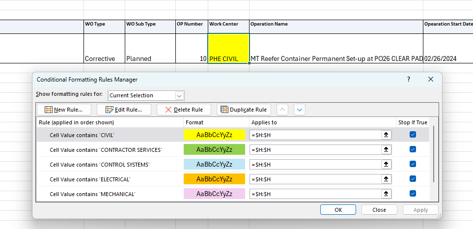 Only 3 formatting rules from excel template will be used when run the ...