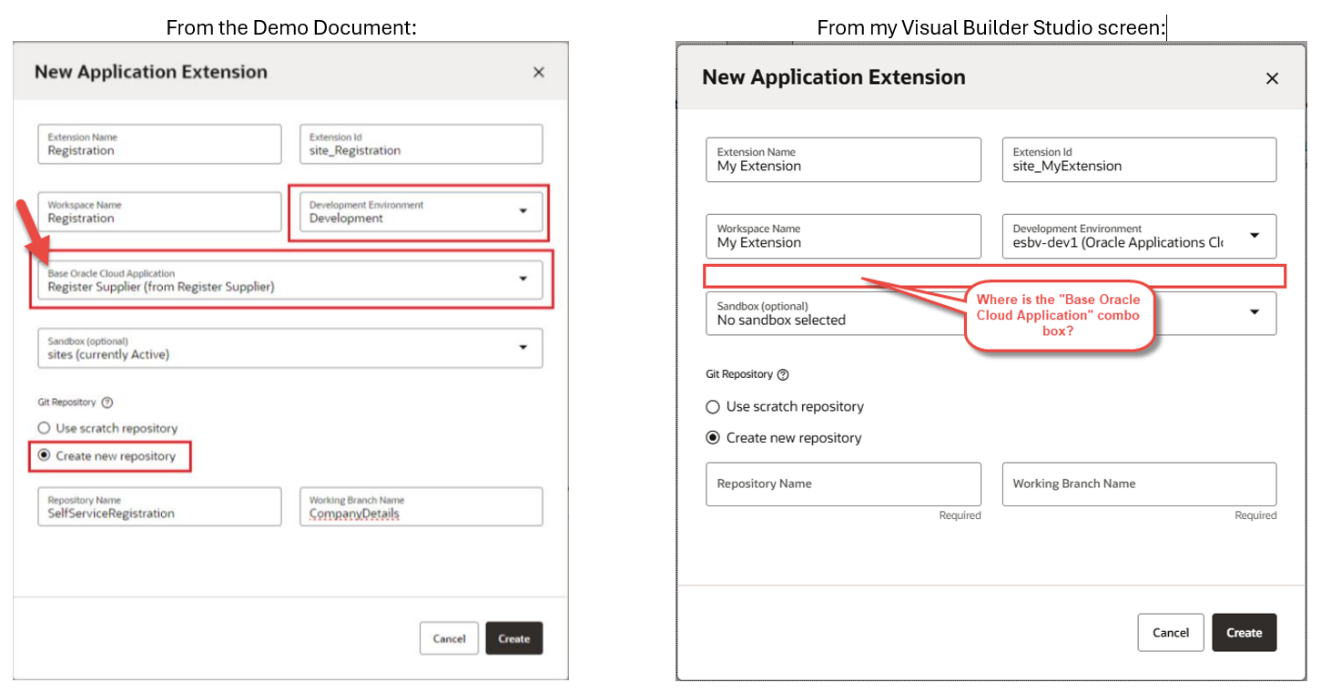 "Base Oracle Cloud Application" Missing in Visual Builder Studio — Cloud Customer Connect