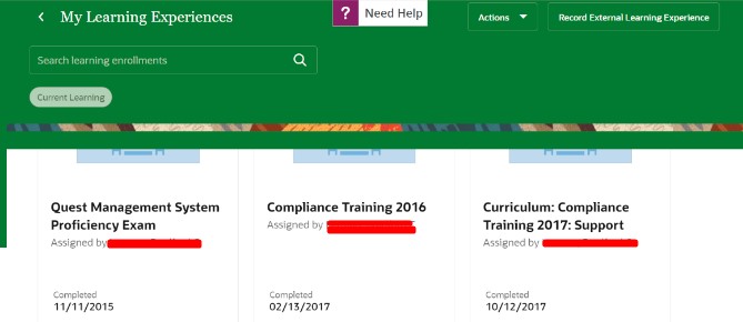 Legacy Learning records with complete status showing in Current ...