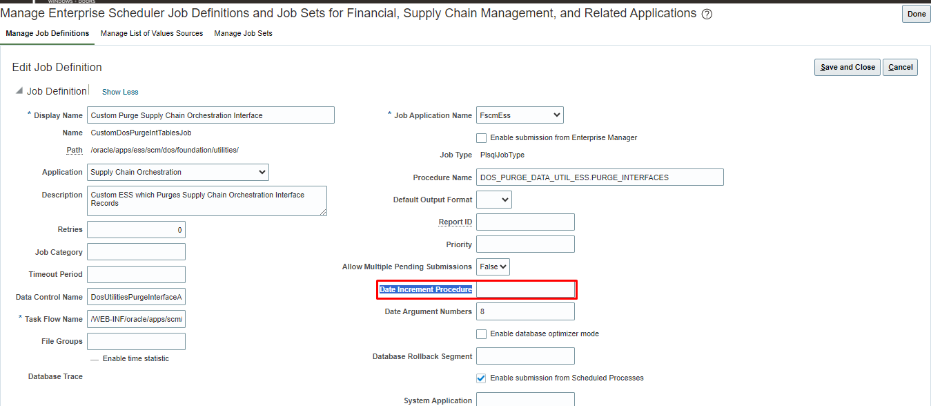 How To Enable The Date Increment Procedure For The Custom Ess Job — Cloud Customer Connect