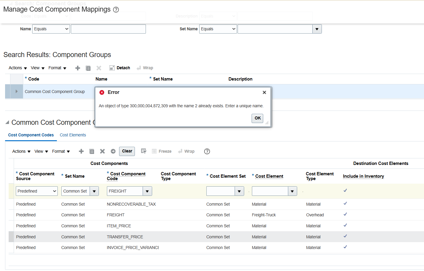 Mapping for Cost component code with Cost Element — Cloud Customer Connect