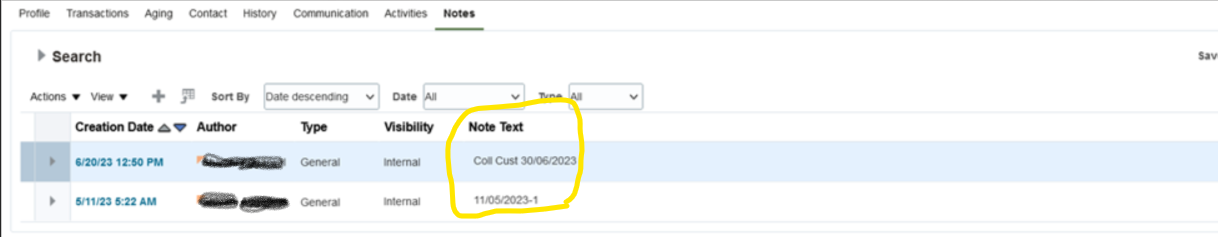 Need query for notes created on transaction level and customer level at ...
