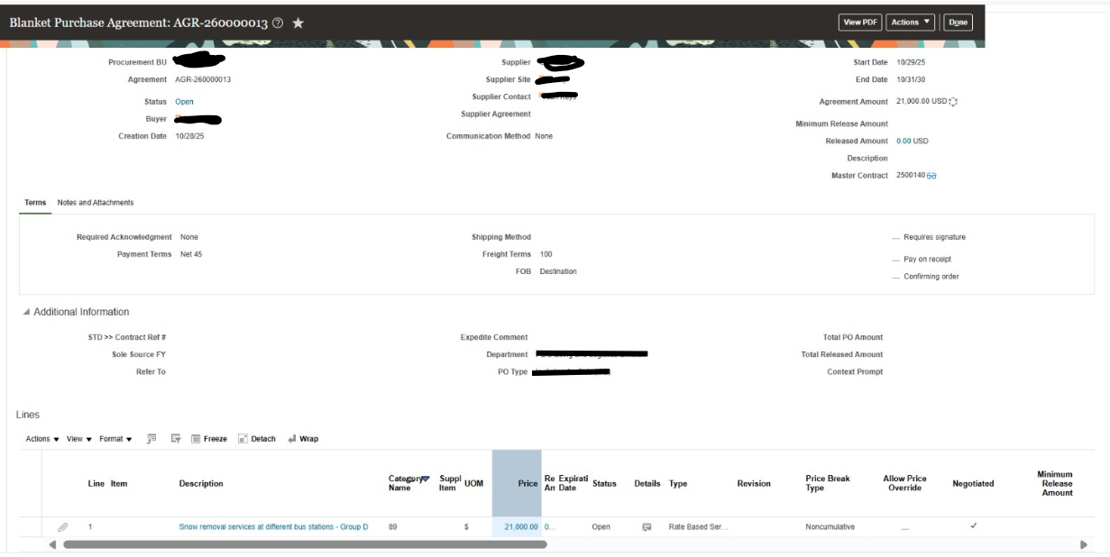 This requisition line doesn't match any of the lines on the agreement ...