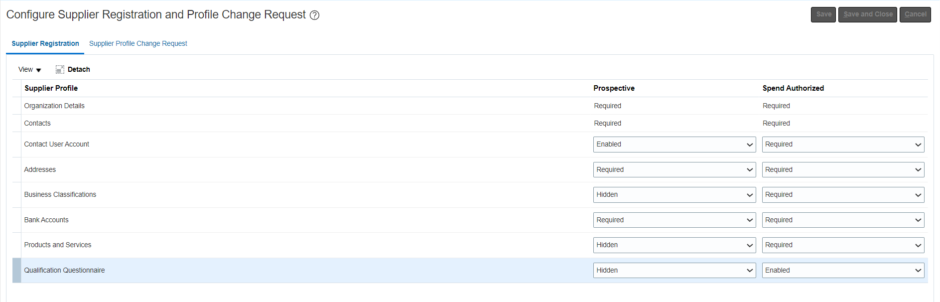 Can we segregate the configure Supplier Registration and Profile Change ...
