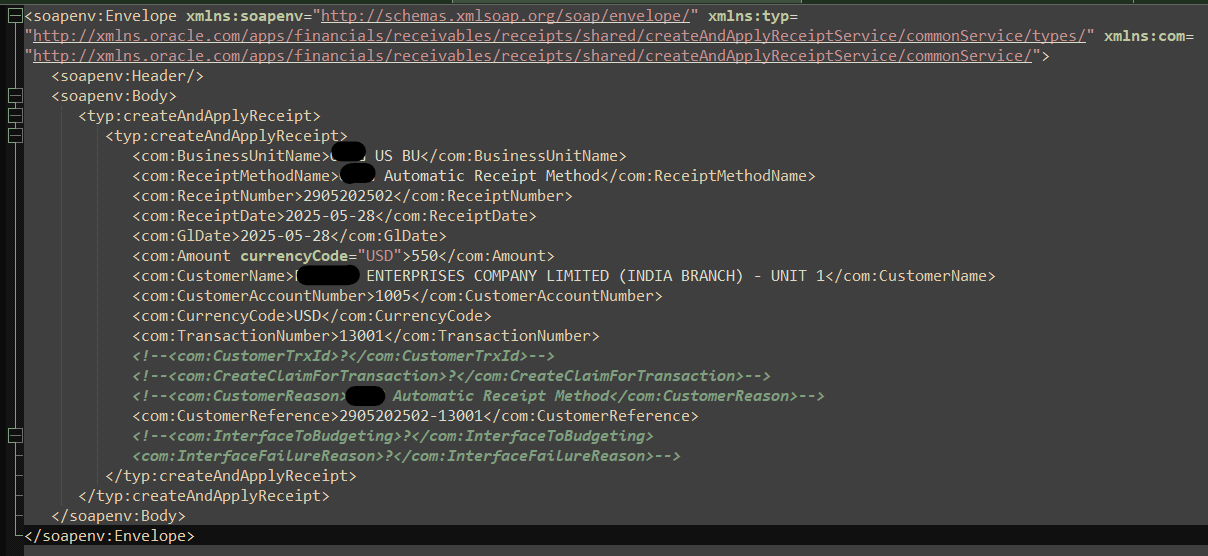 Error in 'createAndApplyReceipt' using Automatic Receipt Method using ...