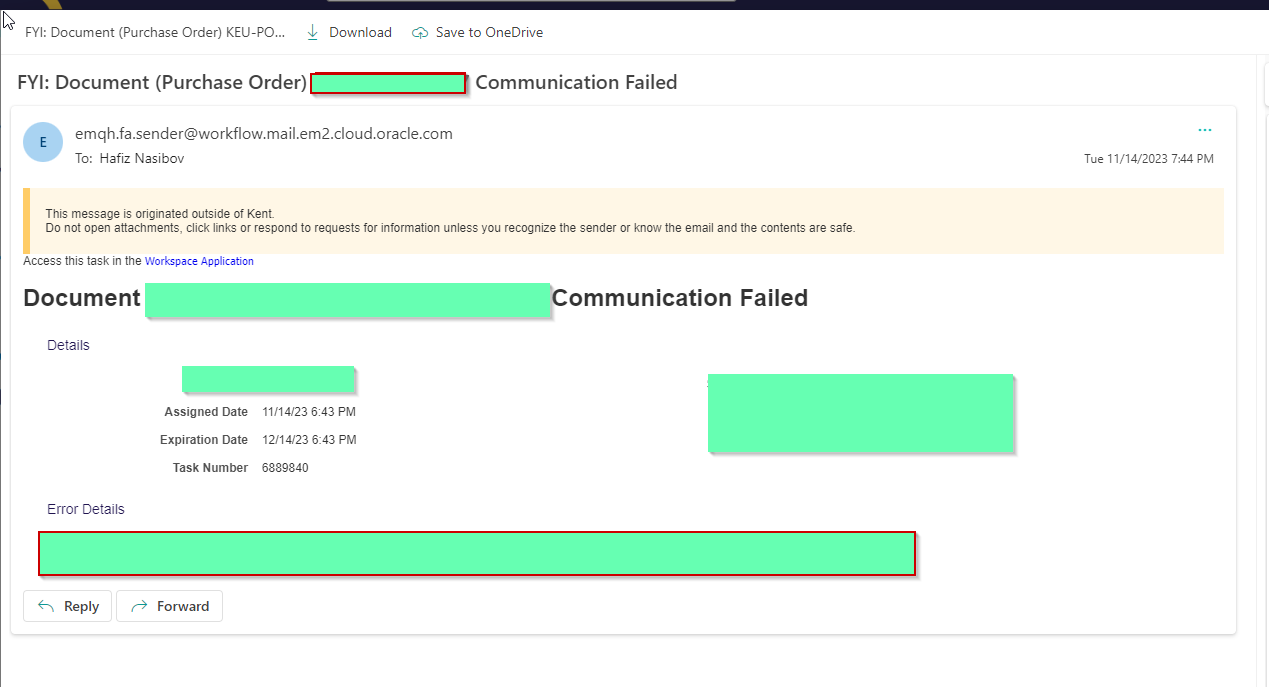 Purchase Order Communication Failed — Cloud Customer Connect