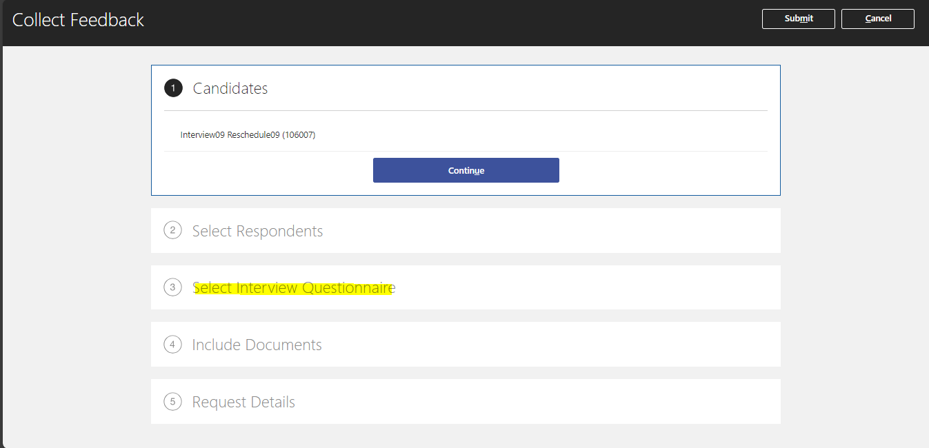 How To Hide Select Interview Questionnaire Section Under Collect Feedback — Cloud Customer Connect