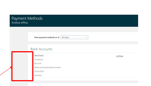Display Bank Account Field Names — Cloud Customer Connect