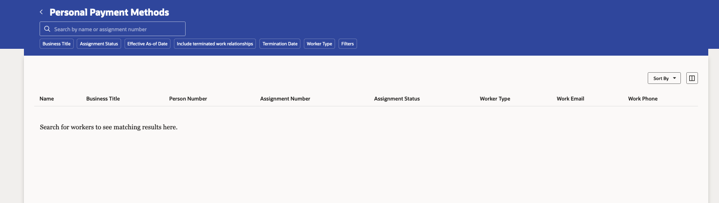 Personal Payment Methods page Redwood: cannot search for workers ...