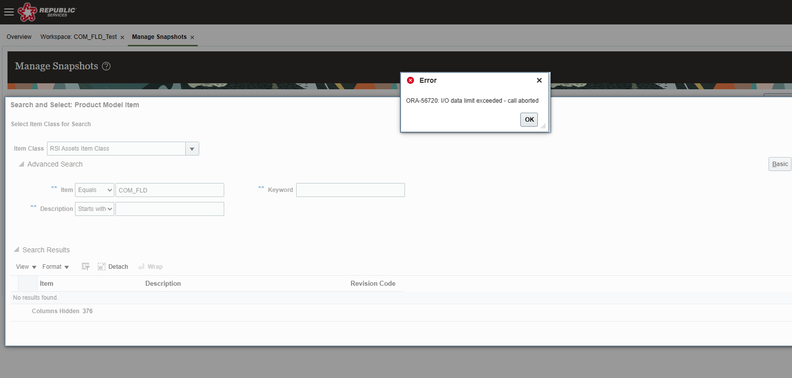 ORA-56720: I/O data limit exceeded - call aborted while searching the ...