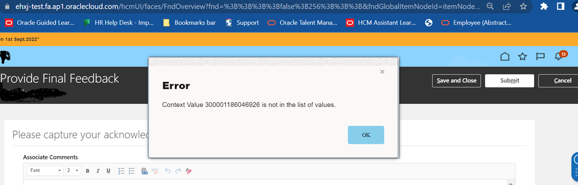 Context Value 300001186046926 Is Not In The List Of Values — Cloud Customer Connect