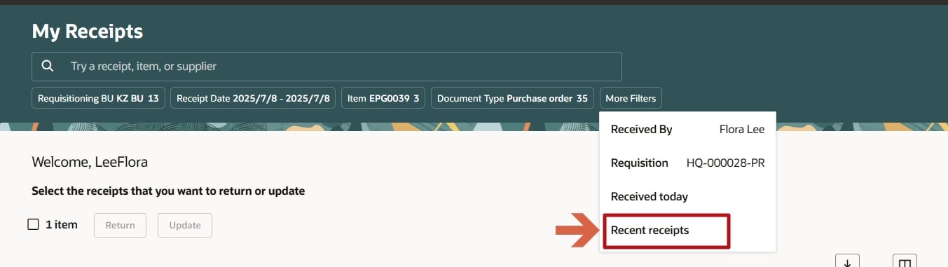 What is "Recent receipts" definition on Responsive My Receipt UI? — Cloud Customer Connect