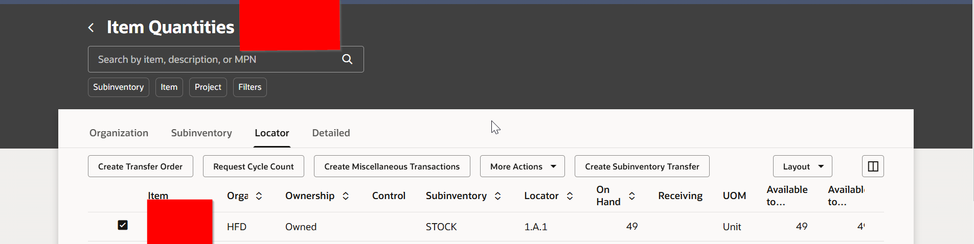 25A Redwood:Inventory Transactions from Item Quantities UI — Cloud ...