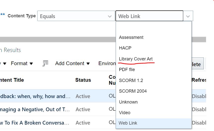 What does Library Cover Art refer to in the Content Type list on the ...
