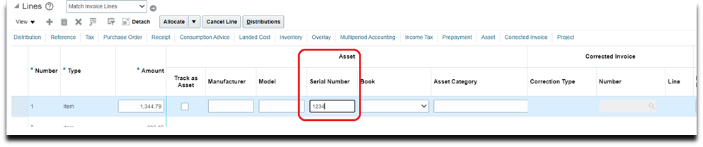 Ap Invoice Line Level Field Name For Asset Serial Number To Add Update The Value Using Soap