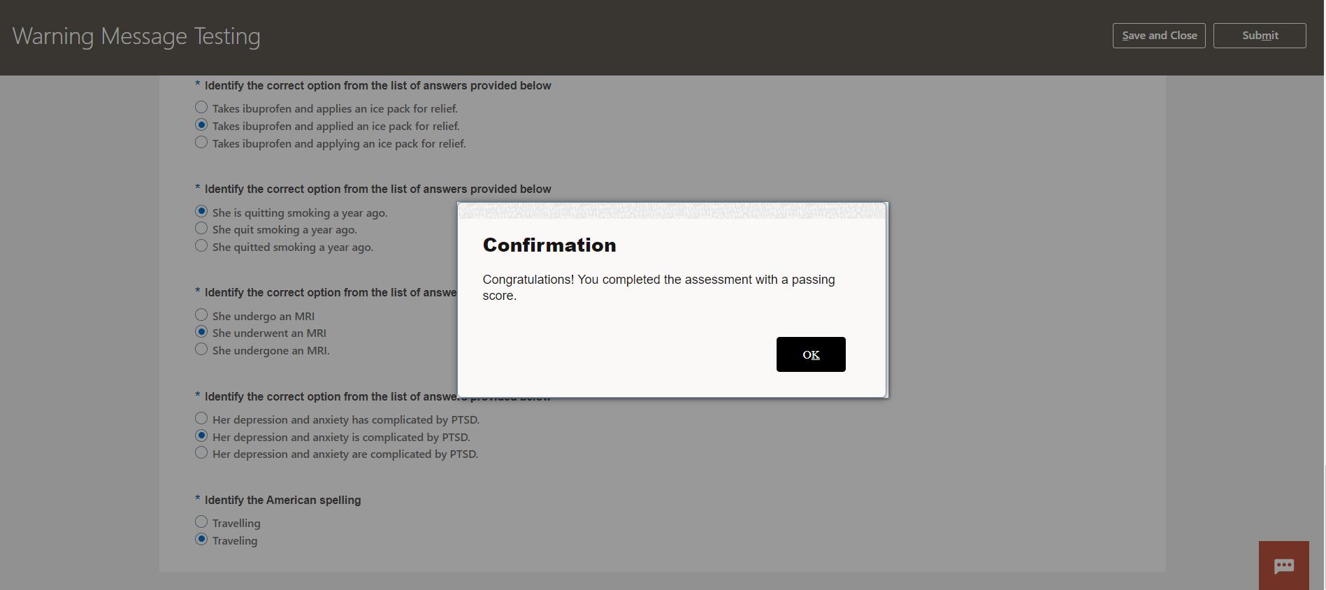 How To Hide Assessment Confirmation Messages — Cloud Customer Connect