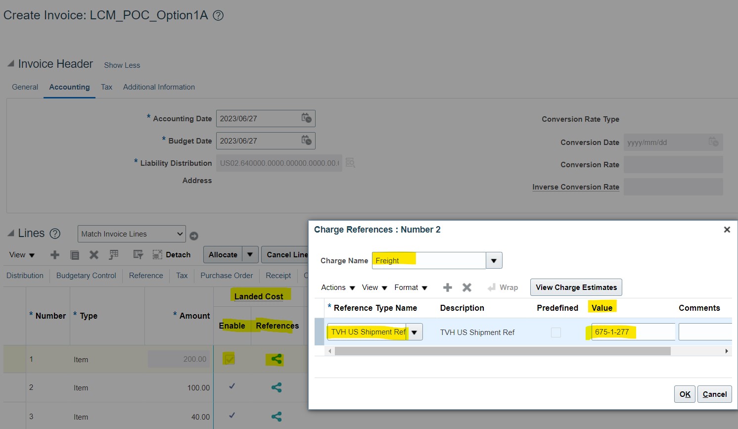 Rest API or FBDI to enable the Landed Cost checkmark and update the landed cost Value — Cloud ...