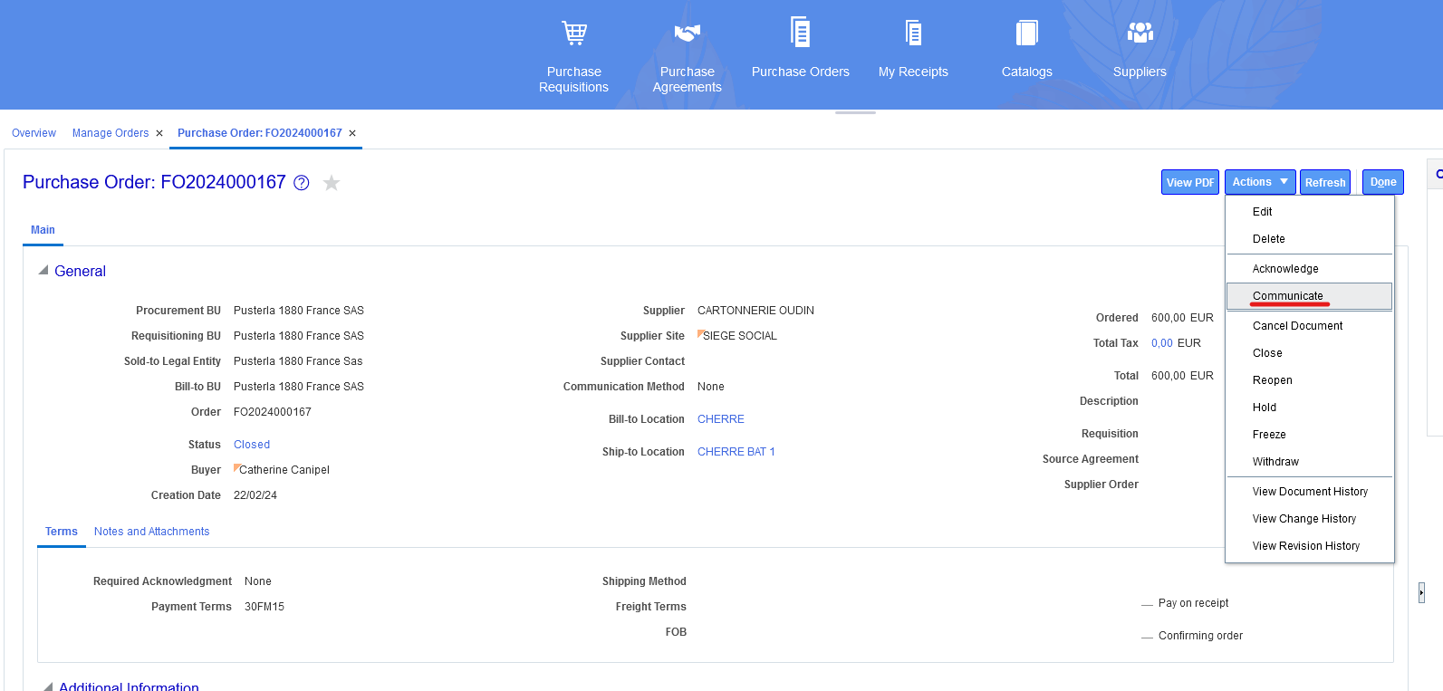 How to insert the "Communicate" button on Purchase Orders? — Cloud ...