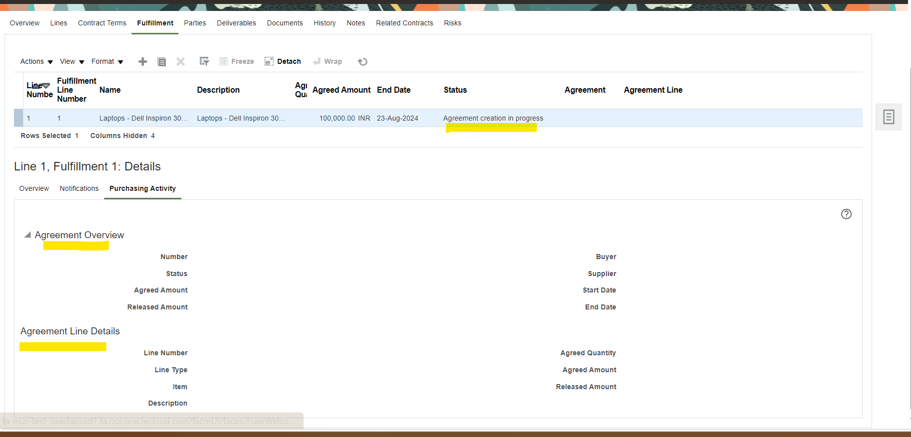 BPA Created form Contract but still fulfilment line status is showing ...