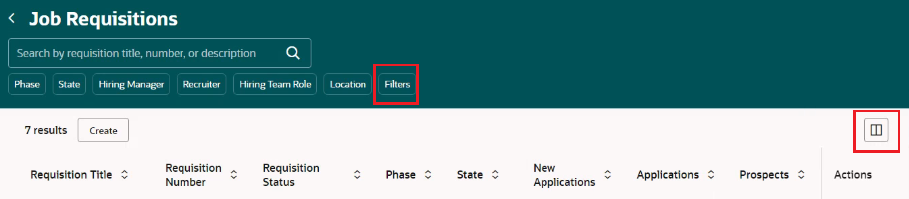Filters And Columns View Inside Job Requisition Page — Cloud Customer Connect