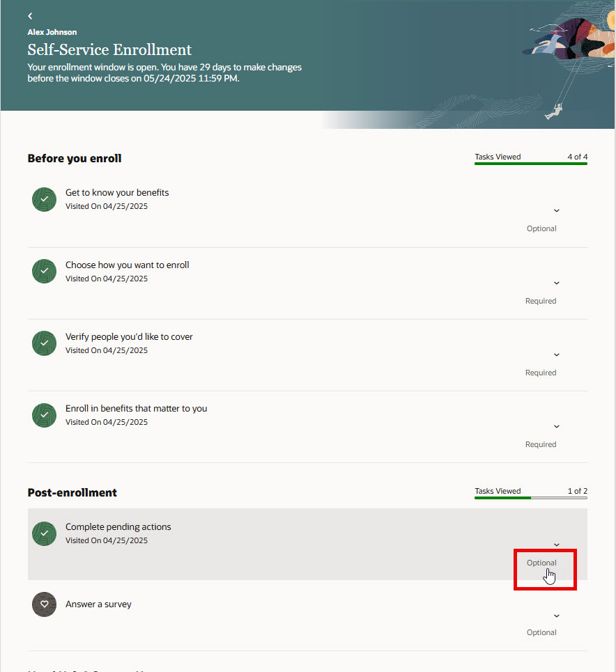 How can we change the verbiage on Redwood Self-Service Enrollment Page for Pending Actions Task ...