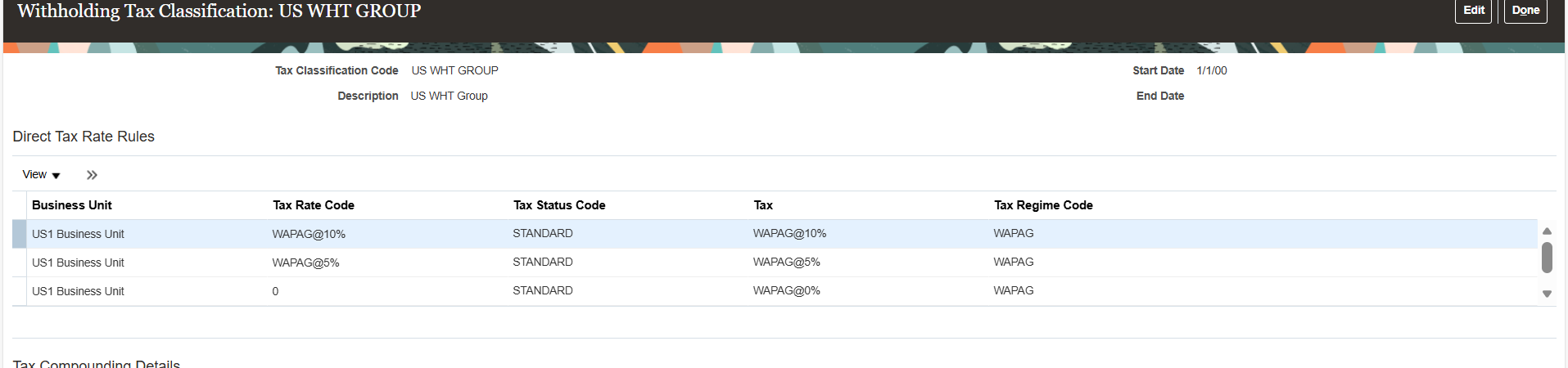 Query to get master data for tax classification with tax rate — Cloud ...