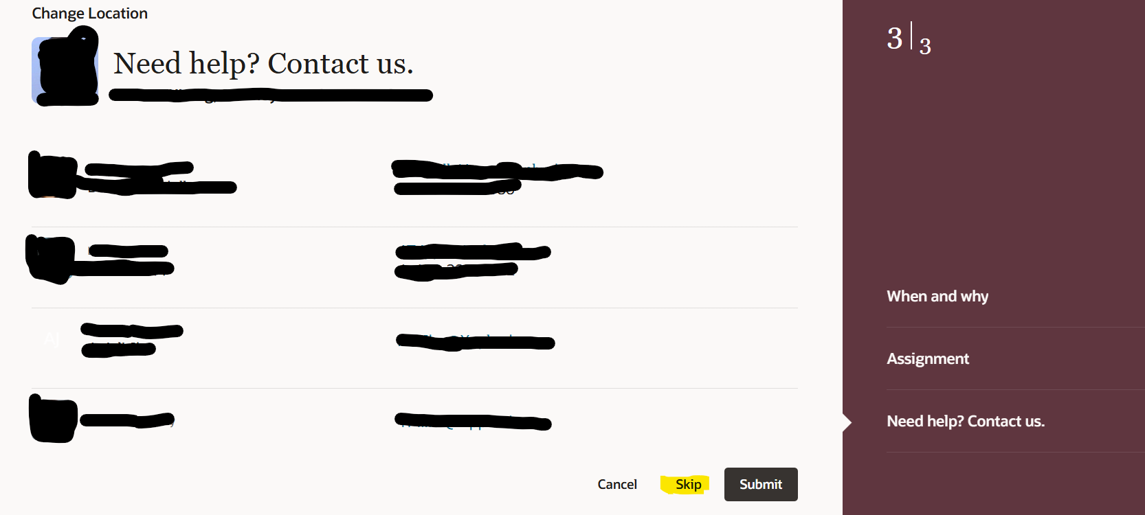How to hide "SKIP" button in the "Need Help? Contact Us" section in redwood pages — Cloud ...