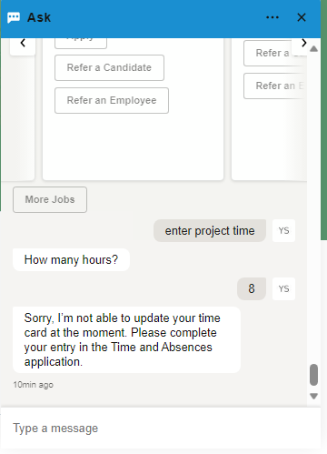 Project Time entry - Sorry, I’m not able to update your time card at ...