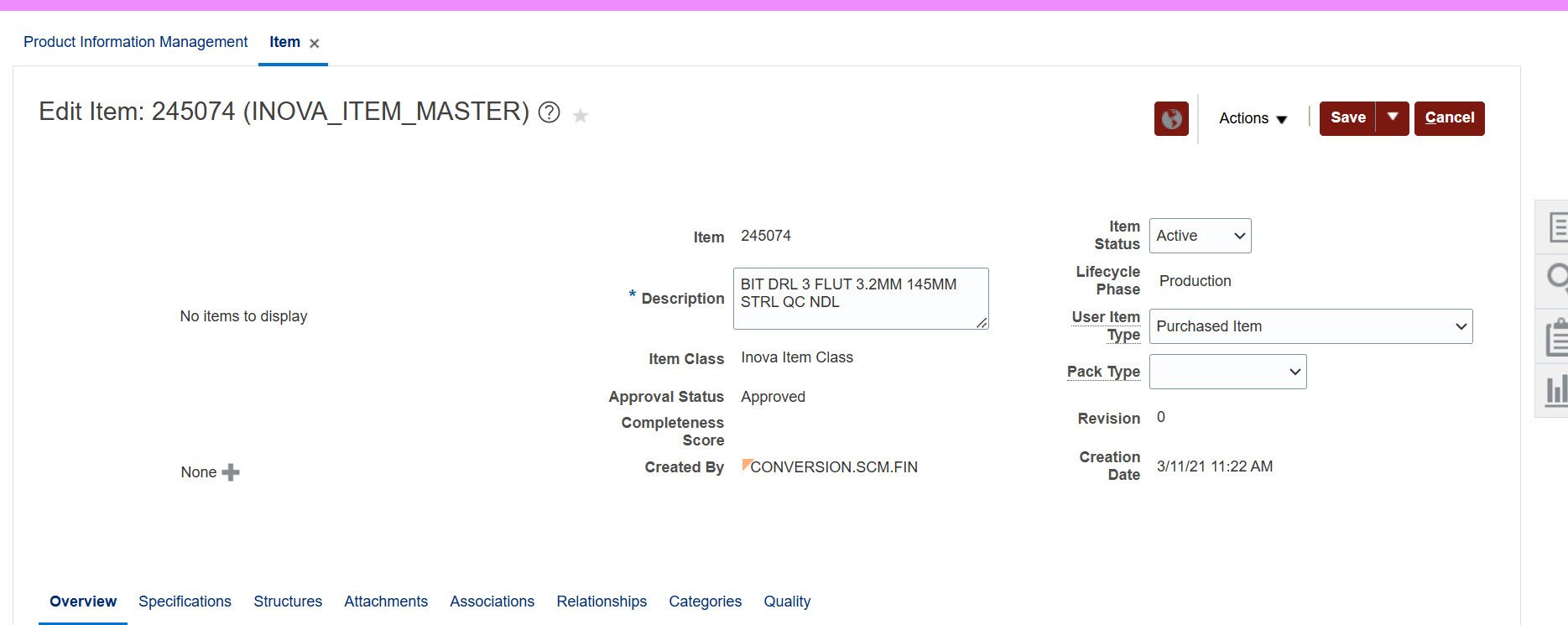 unable to open or display item attribute within redwood item search page — Cloud Customer Connect