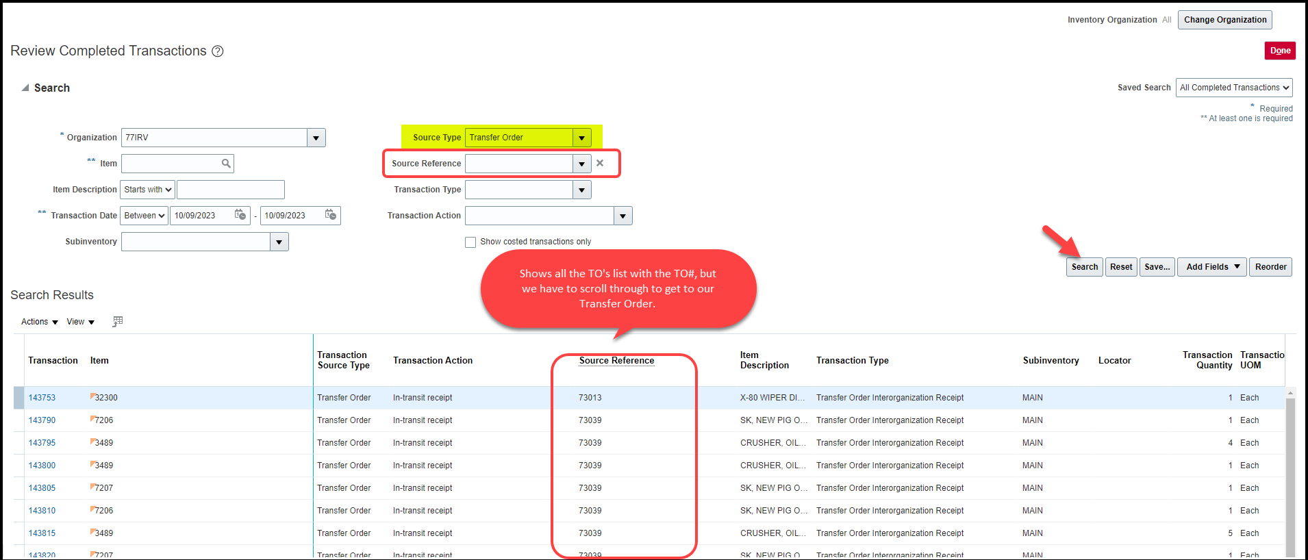 Source Reference# in Review Completed Transactions doesn't pull any records upon search — Cloud ...