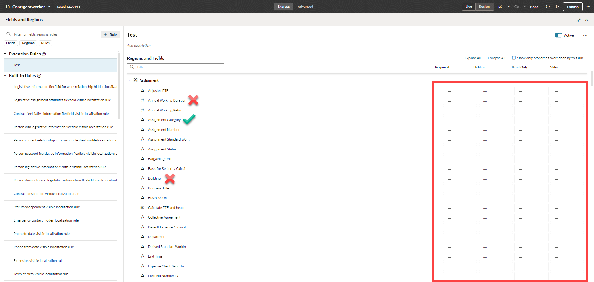 How can we determine the default visibility of fields in the user interface using VB Studio when ...
