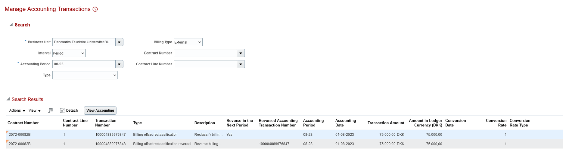 Billing Offset: Billing offset reclass & Billing offset reclass reversal are in the same period ...