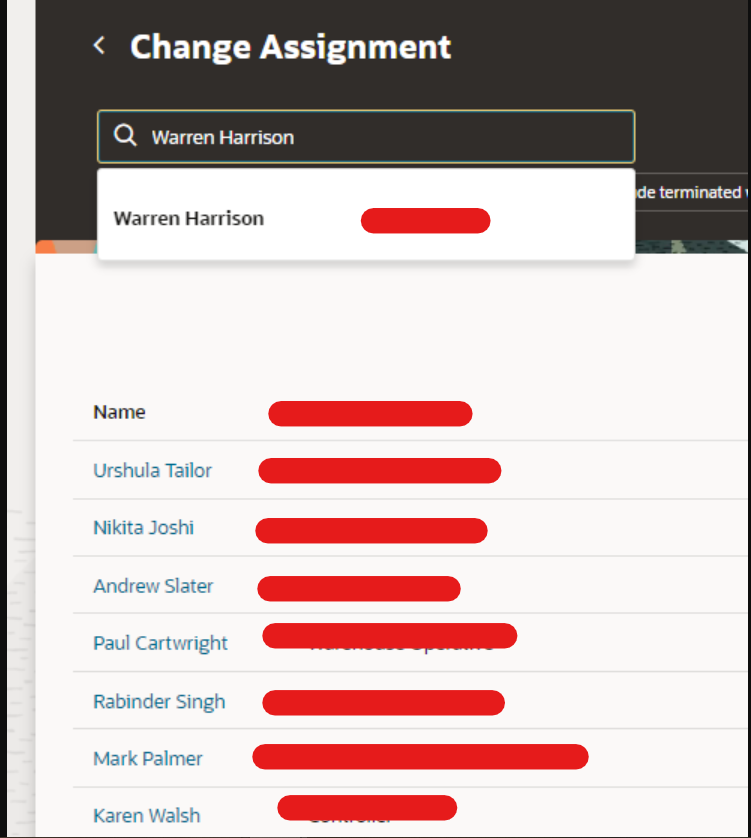 Cannot select an employee on change assignment page — Cloud Customer Connect
