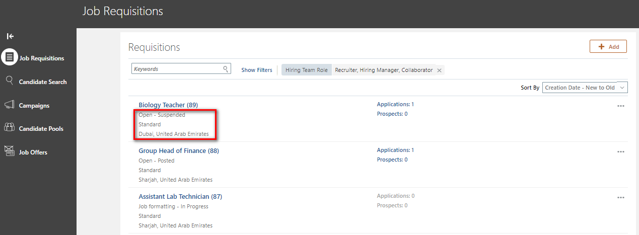 How To Display Business Unit Of The Job Requisition In The Requisitions Page — Cloud Customer