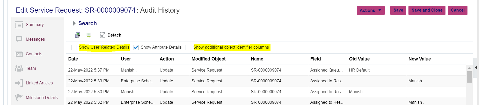HR Help Desk - Audit Tab — Cloud Customer Connect