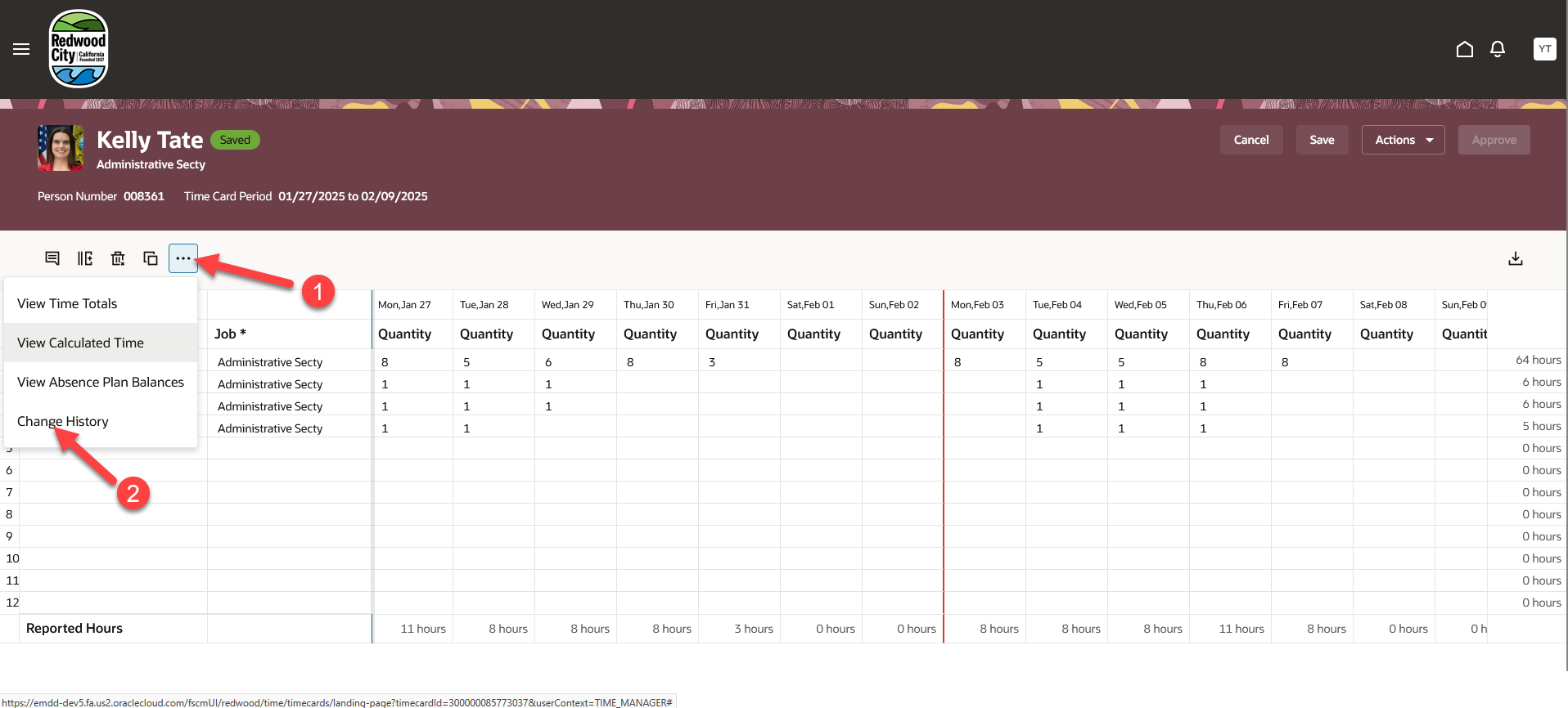 Redwood Time Card Change History Errors "We couldn't find any audited ...