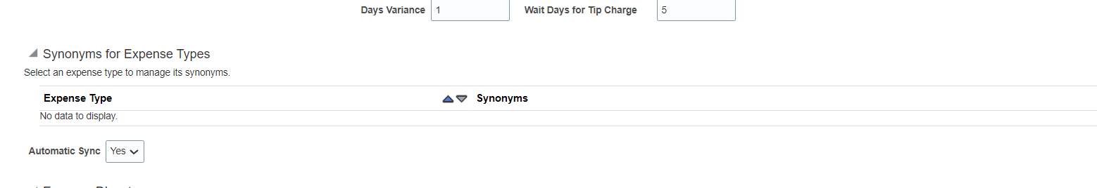 Not able to see synonyms to edit expense types — Cloud Customer Connect