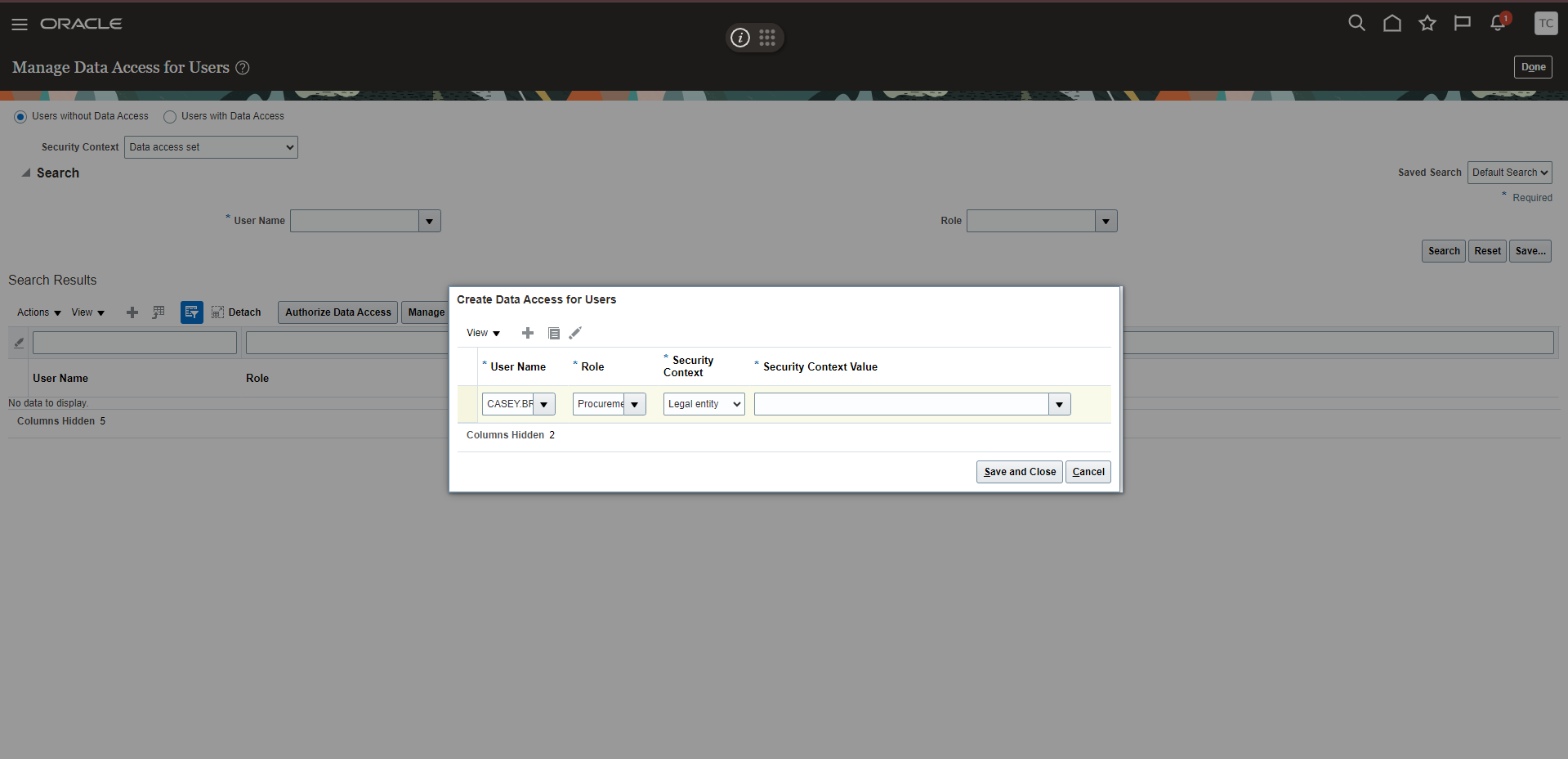 Custom PO Inquiry role is created but we are not able to give data access set as legal Entity ...