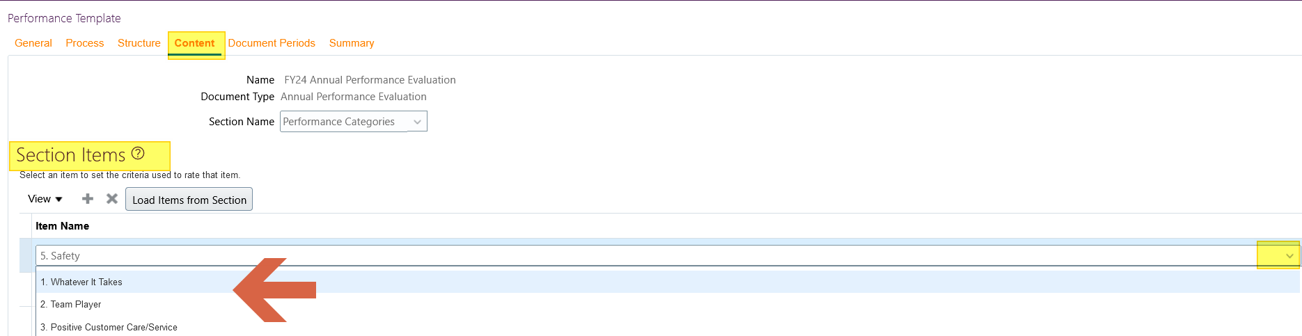 Performance Template Content