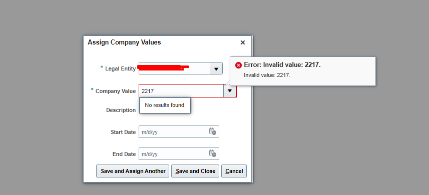 Company Value does not show in the setup Assign Balancing Segment Values to Legal Entities ...