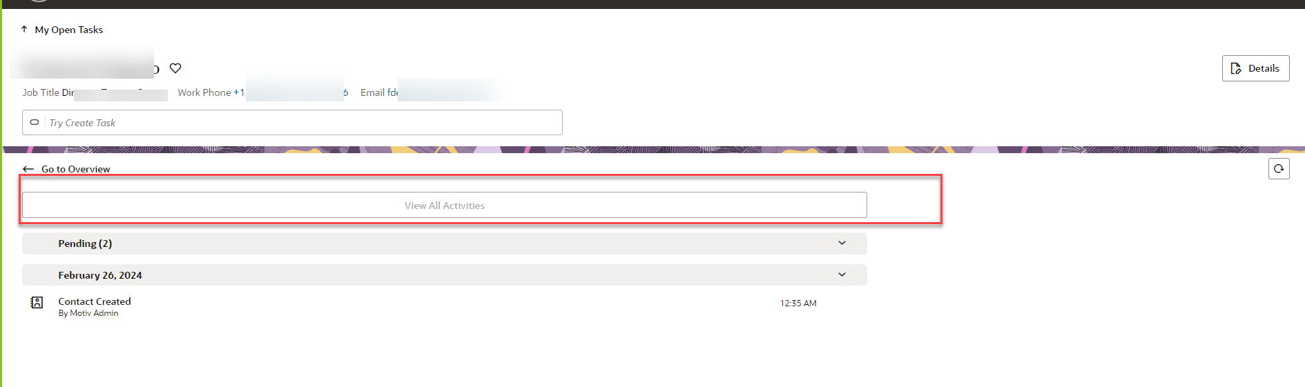 Pending activities show a count on the Activity Panel but no details or ...