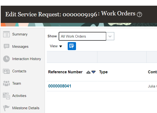 Default Work Order Search in Service Request Tab — Cloud Customer Connect