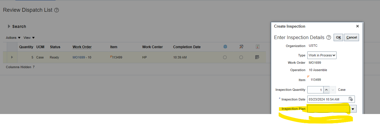 How To Default An Inspection Plan When Entering Inspection Details — Cloud Customer Connect
