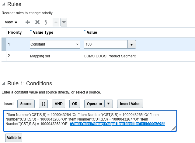 What is the correct Account Rule source for the primary item on a ...