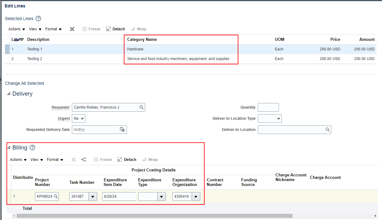Unable to set expenditure types at the requisition line level in ...