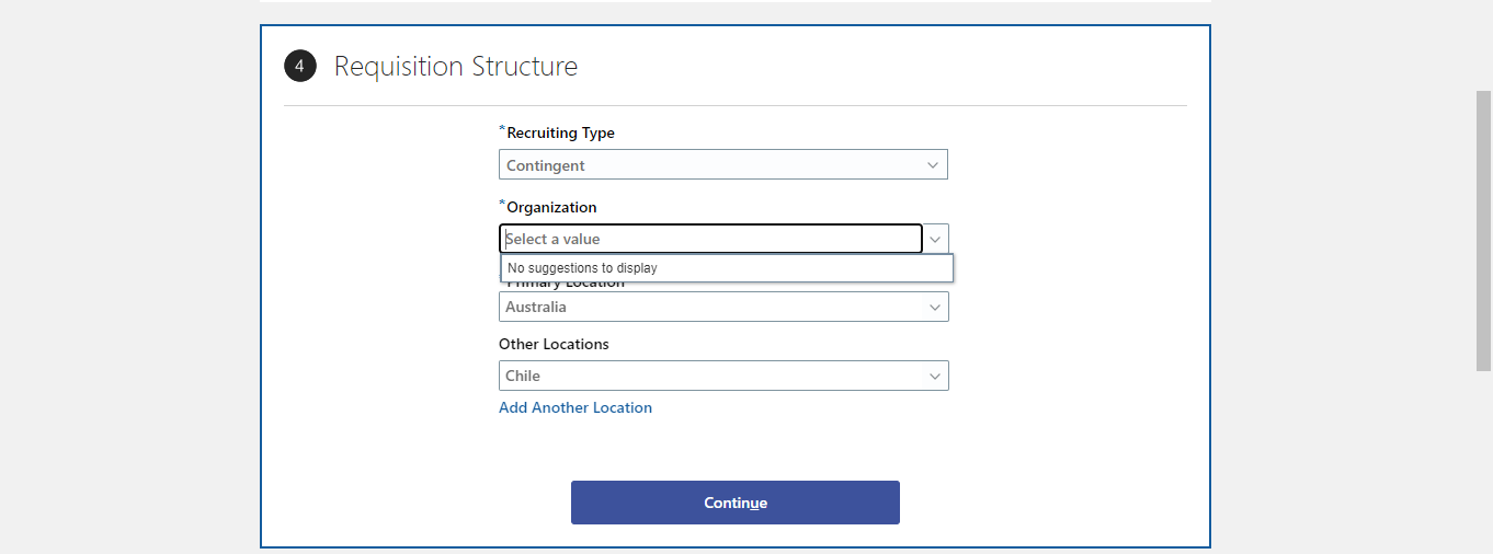 Dropdowns Are Not Showing For Organization In Requisition Structure — Cloud Customer Connect
