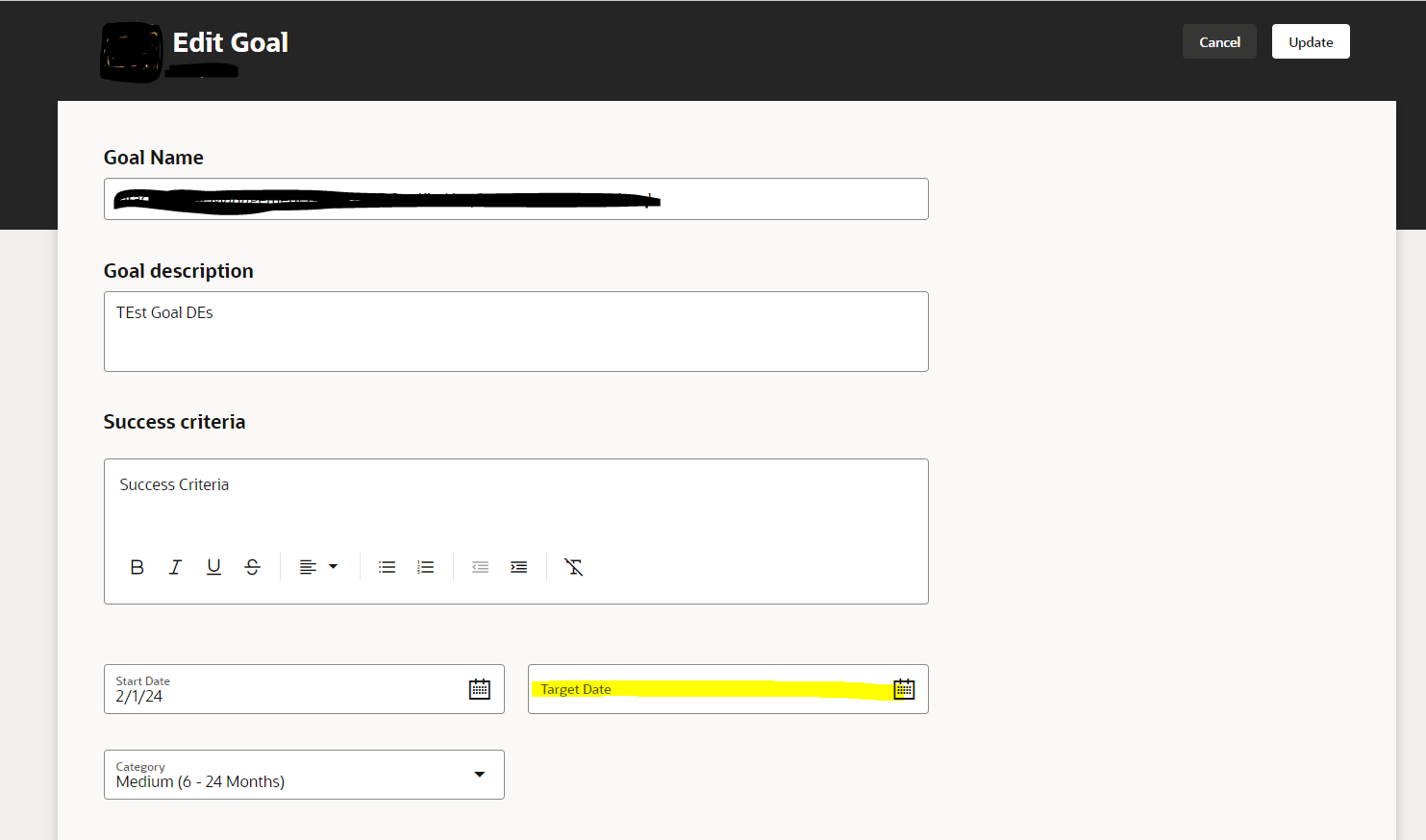 How To Hide Target Date In Create Edit Development Goals — Cloud Customer Connect