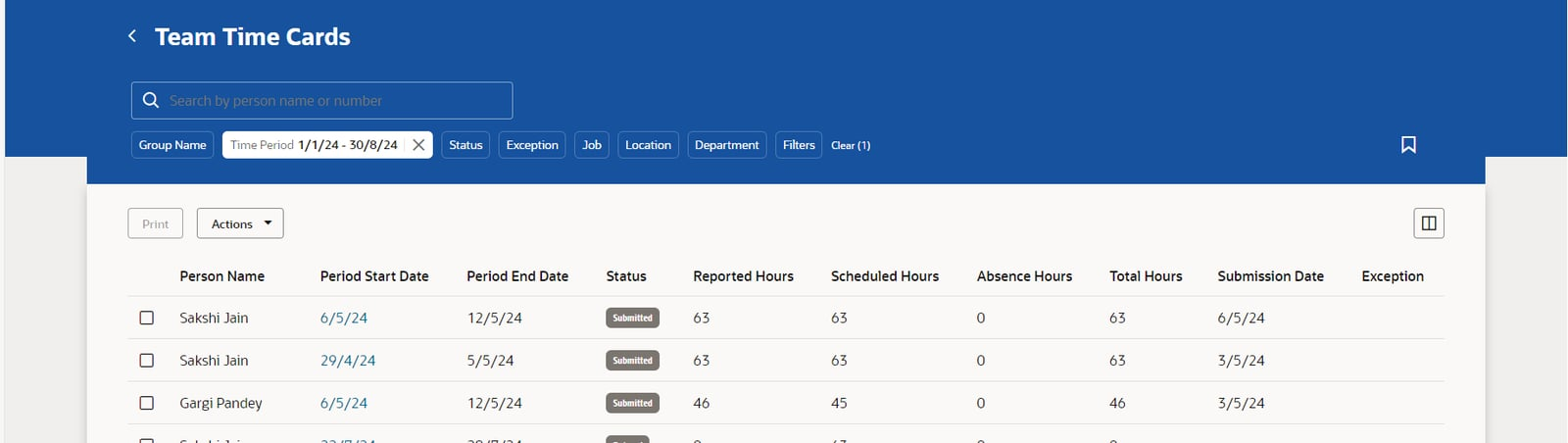 Team Timecard Isnt Showing All The Employees When Searched In Redwood — Cloud Customer Connect